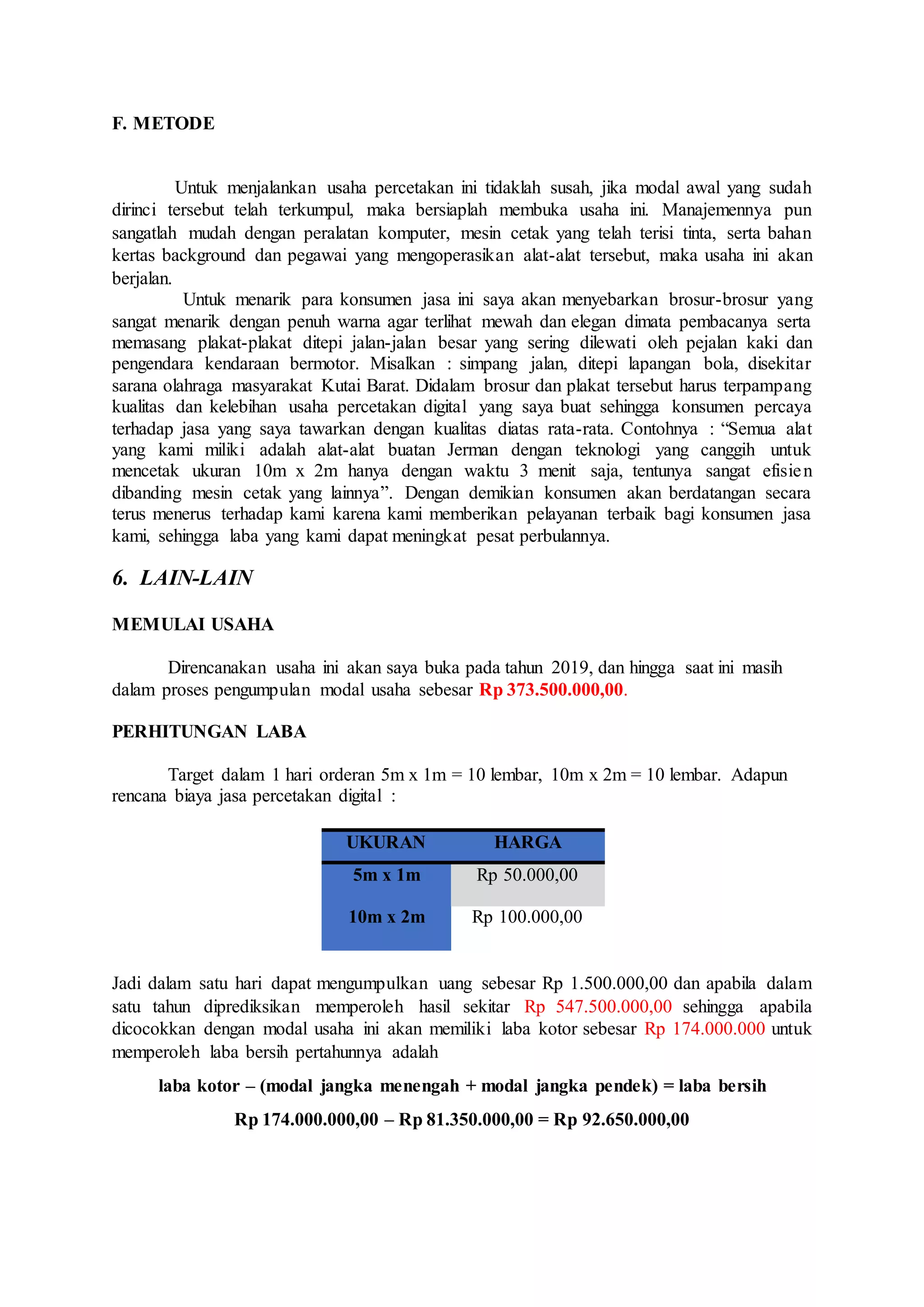 Contoh Proposal Usaha Digital Printing | PDF Contoh Proposal Usaha Digital Printing | PDF