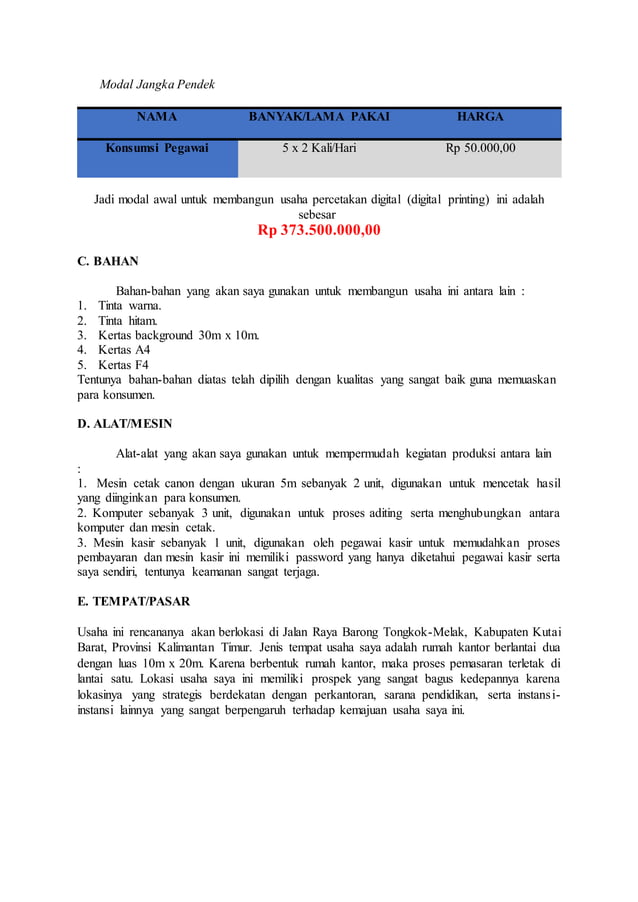 Contoh Proposal Usaha Digital Printing | DOCX