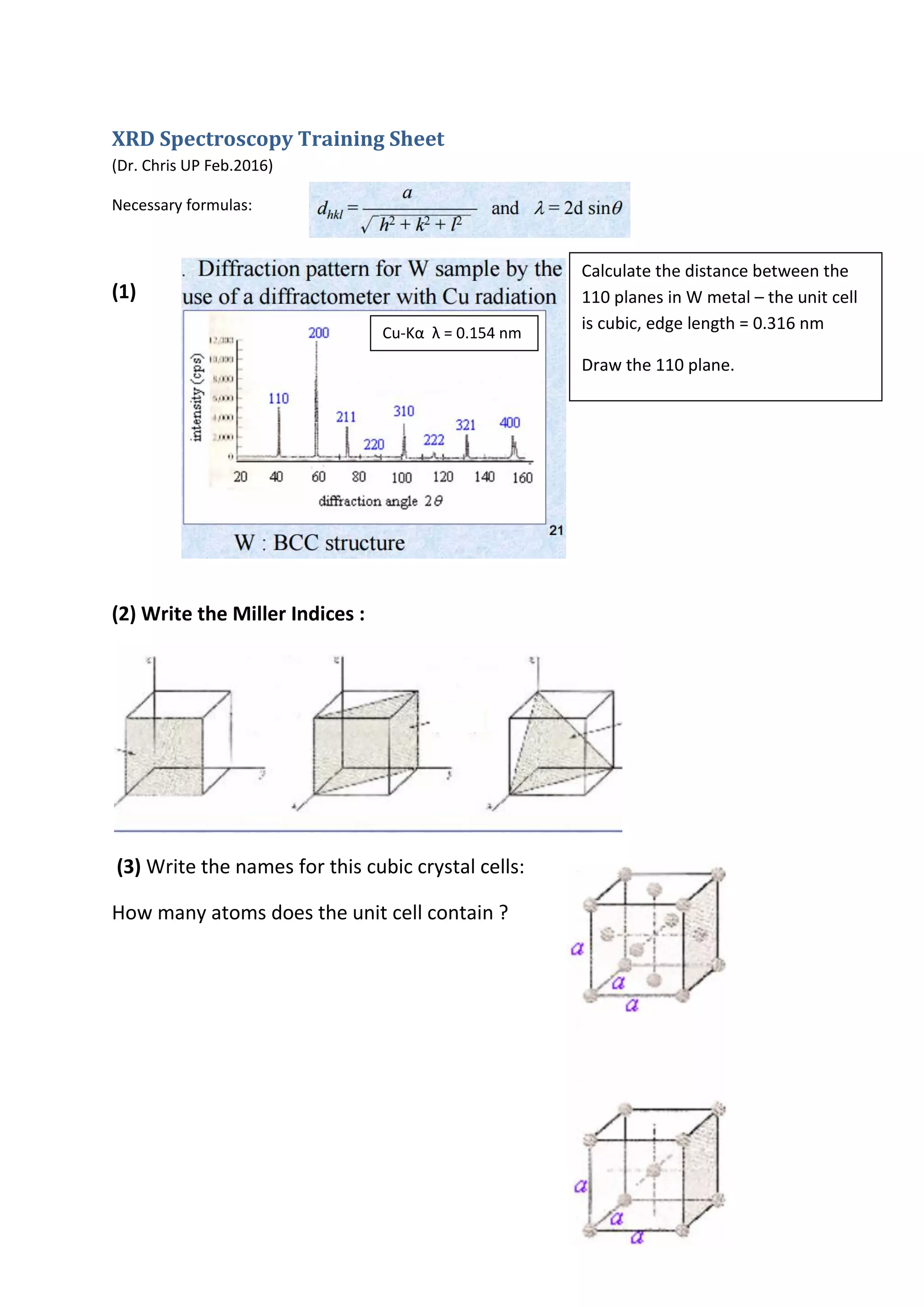 XRD spectroscopy training sheet | PDF