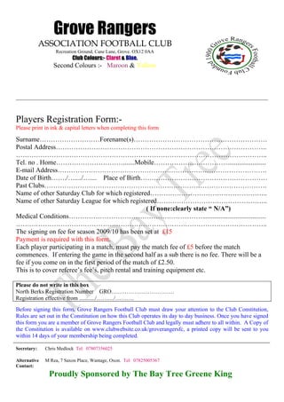 X Registration Form 2009 2010 | DOC