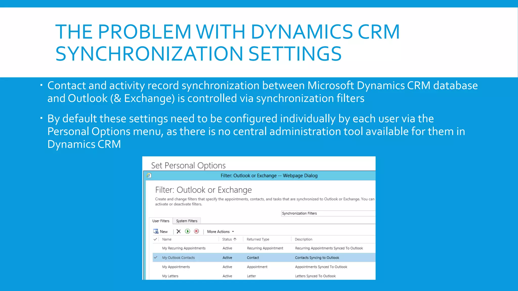 Control Outlook Synchronization Settings For Dynamics Crm Users Ppt
