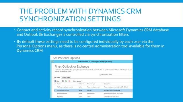 Control Outlook Synchronization Settings for Dynamics CRM users | PPTX
