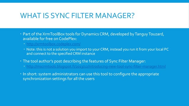 Control Outlook Synchronization Settings for Dynamics CRM users | PPTX