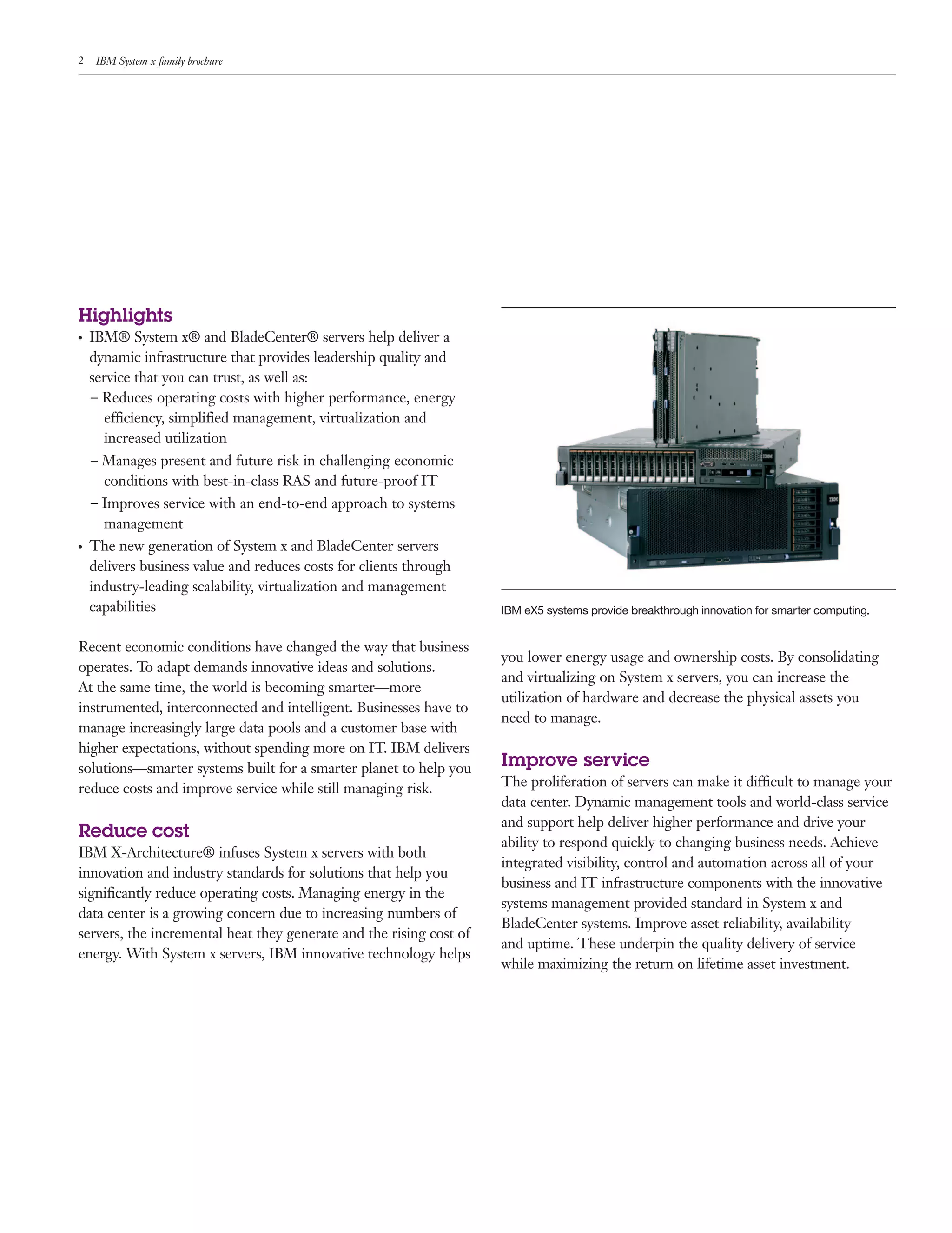 IBM System x family brochure System x rack, BladeCenter and tower ...