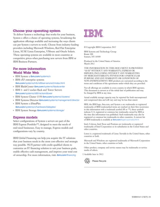 IBM System x family brochure System x rack, BladeCenter and tower servers | PDF