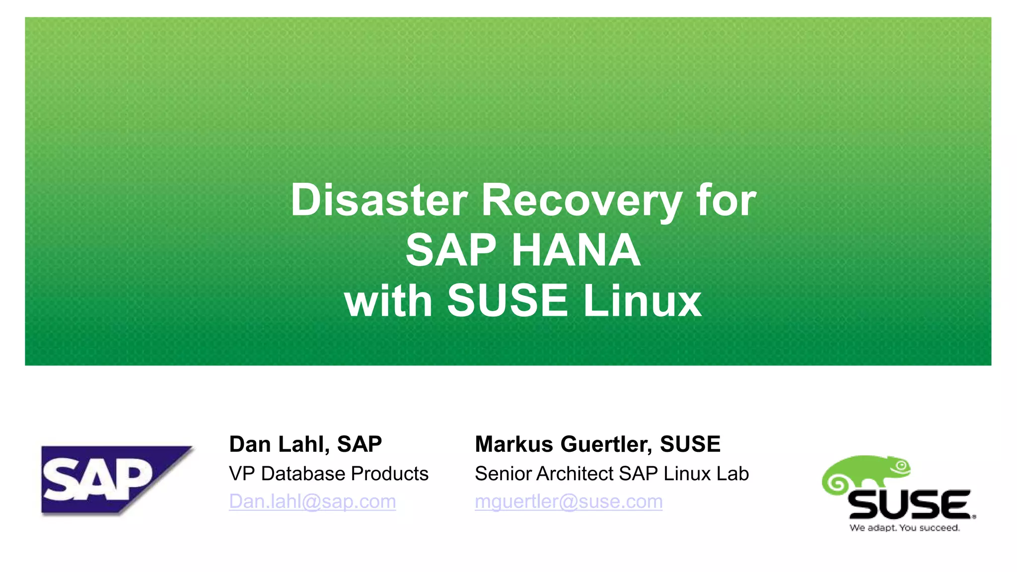 Disaster Recovery for SAP HANA with SUSE Linux | PPTX | Databases | Computer Software and ...