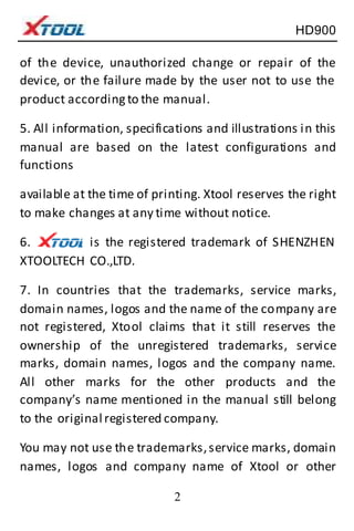 Xtool HD900 Truck Diagnostic Tool User Manual | DOCX