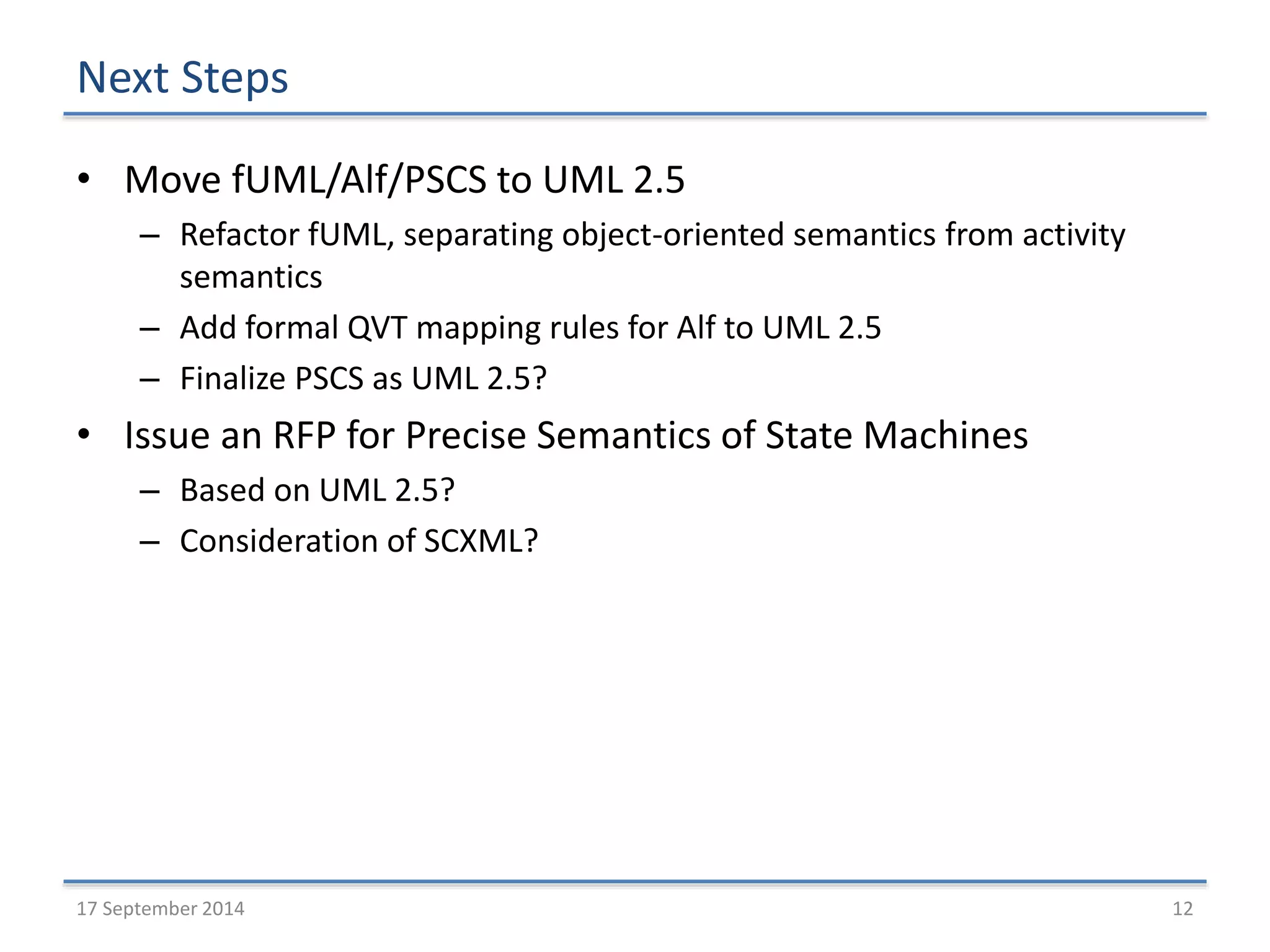 Executable Uml Roadmap As Of September 2014 Ppt