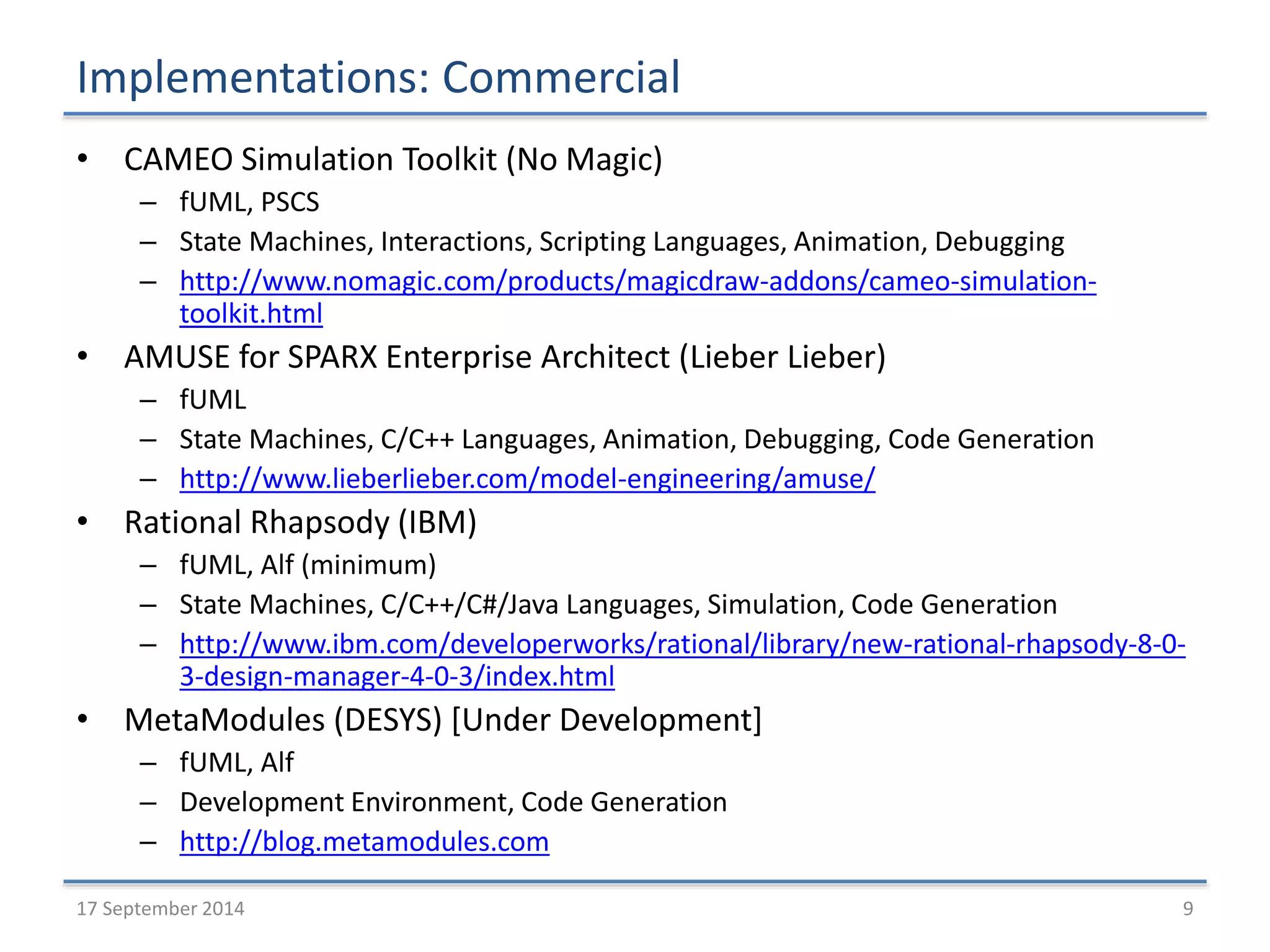 Executable Uml Roadmap As Of September 2014 Ppt