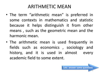 Programed instructional material: Arithmetic mean | PPT