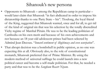 1955 Sihanouk’s abdication and the creation of the Sangkum. Dr Henri ...