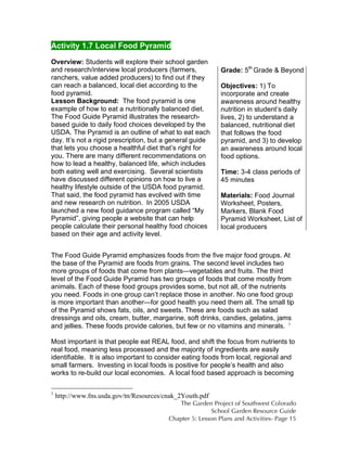 Colorado School Garden Lesson Plan a7: The Local Food Pyramid | PDF
