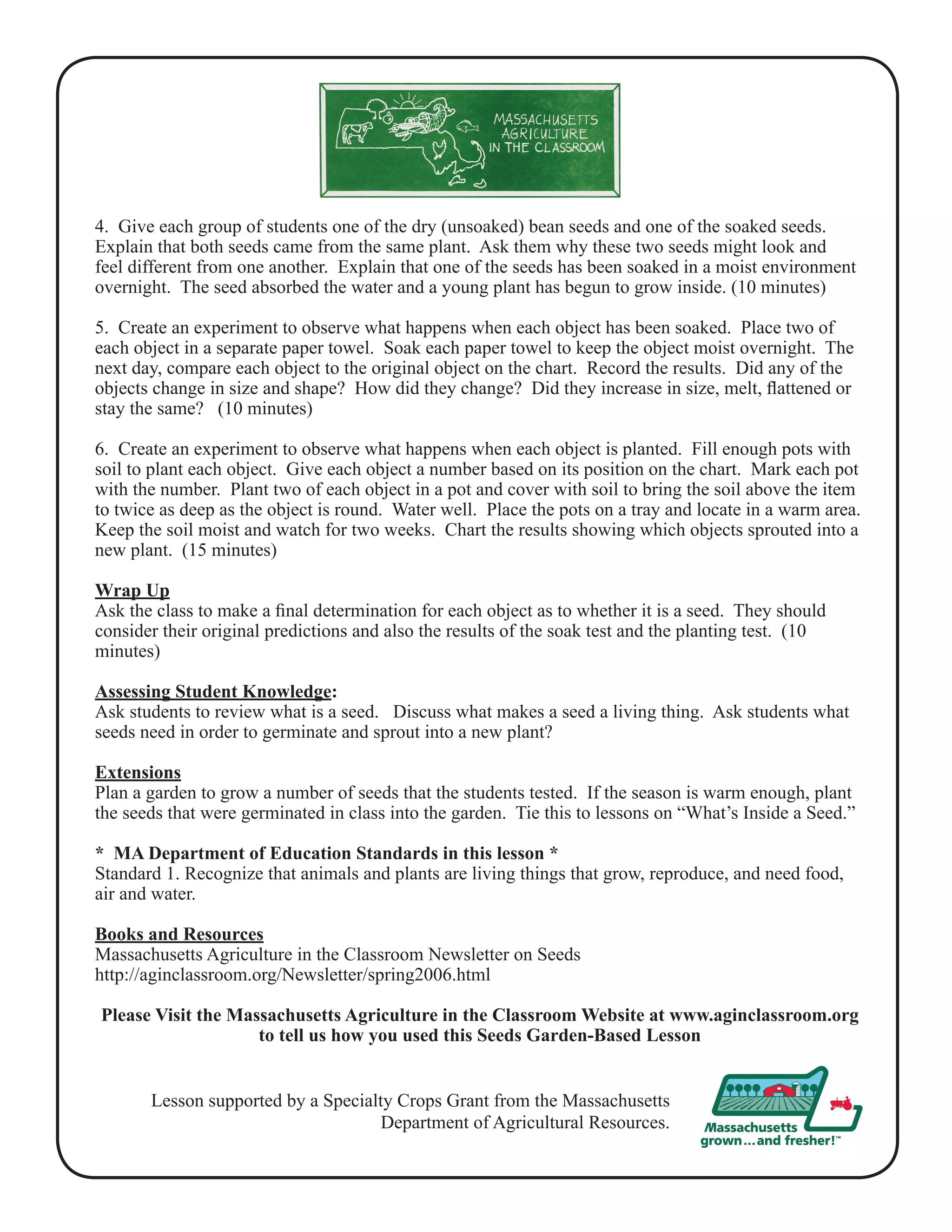 Grade 1 School Garden Lesson Plan - Seeds Lesson; What is a Seed ...