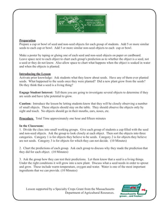 Grade 1 School Garden Lesson Plan - Seeds Lesson; What is a Seed ...