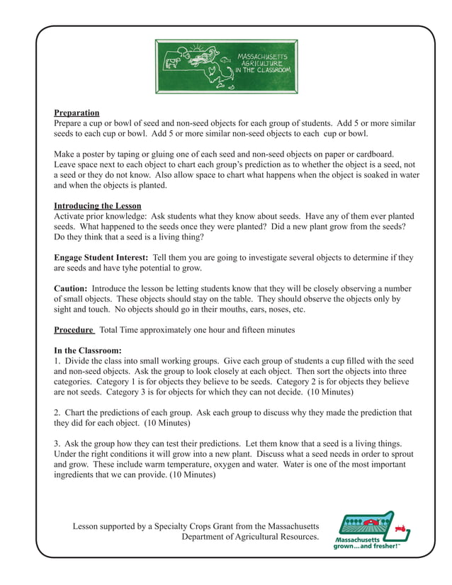 Grade 1 School Garden Lesson Plan - Seeds Lesson; What is a Seed ...