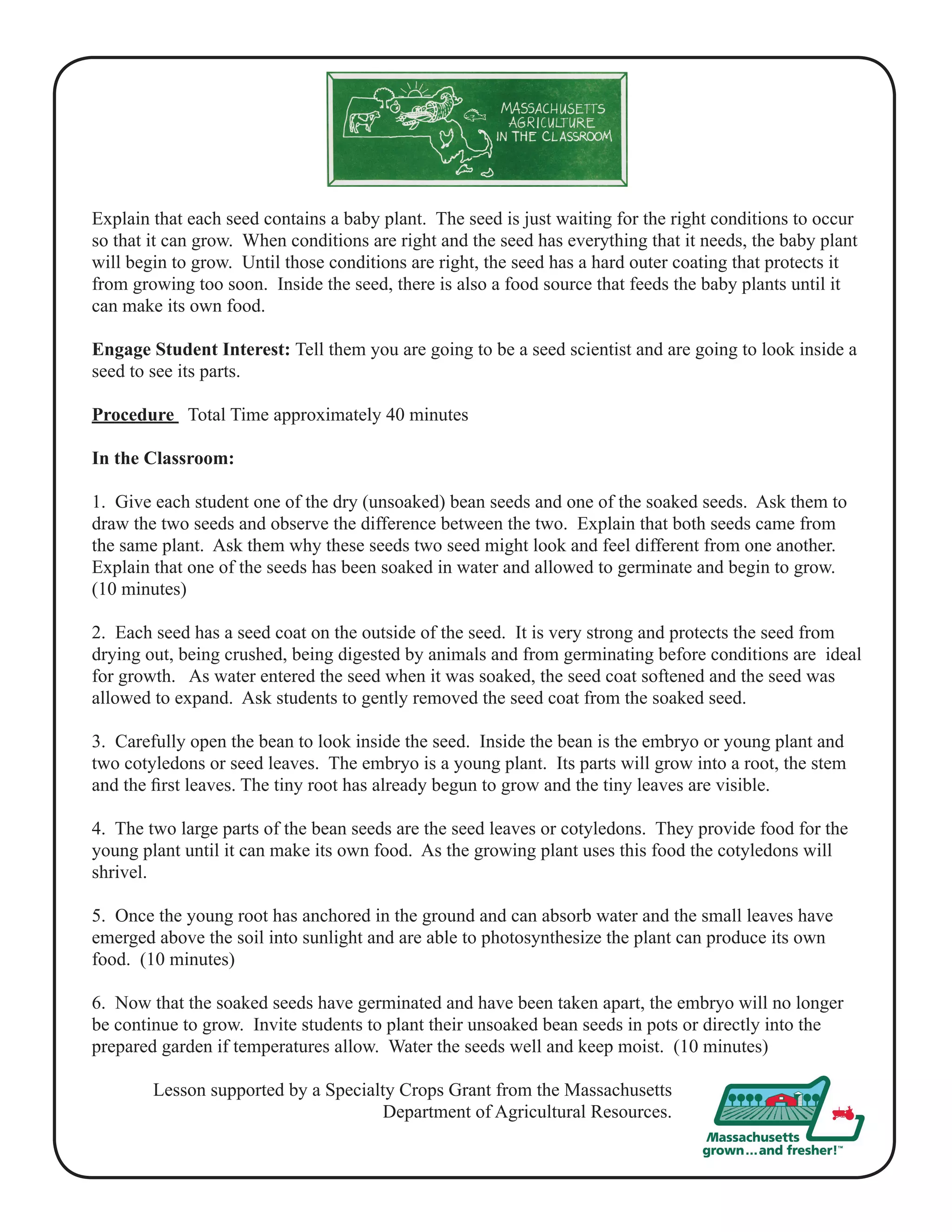 Grade 2 School Garden Lesson Plan - Seeds Lesson; What’s in a Seed ...