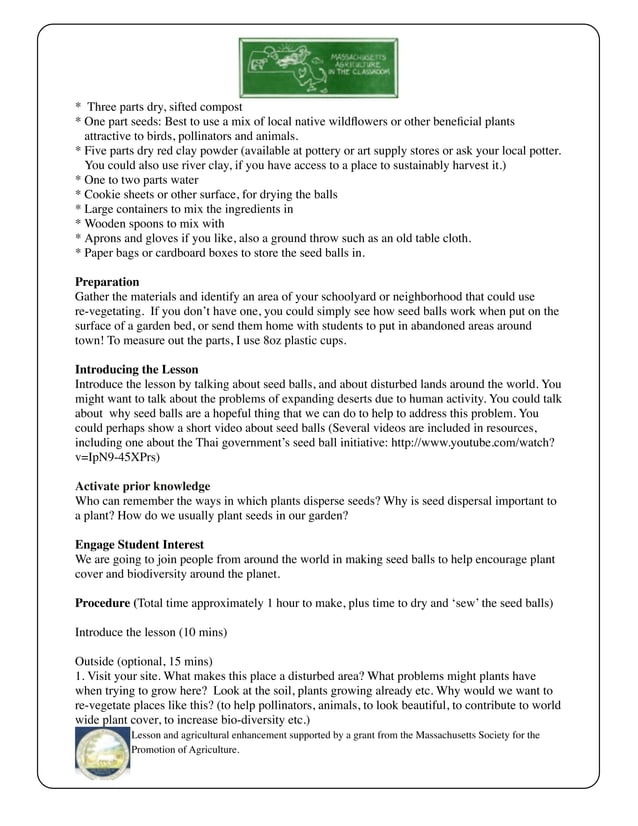 Grade 3 School Garden Lesson Plan - Seed Lesson; Seed Balls: Try your ...