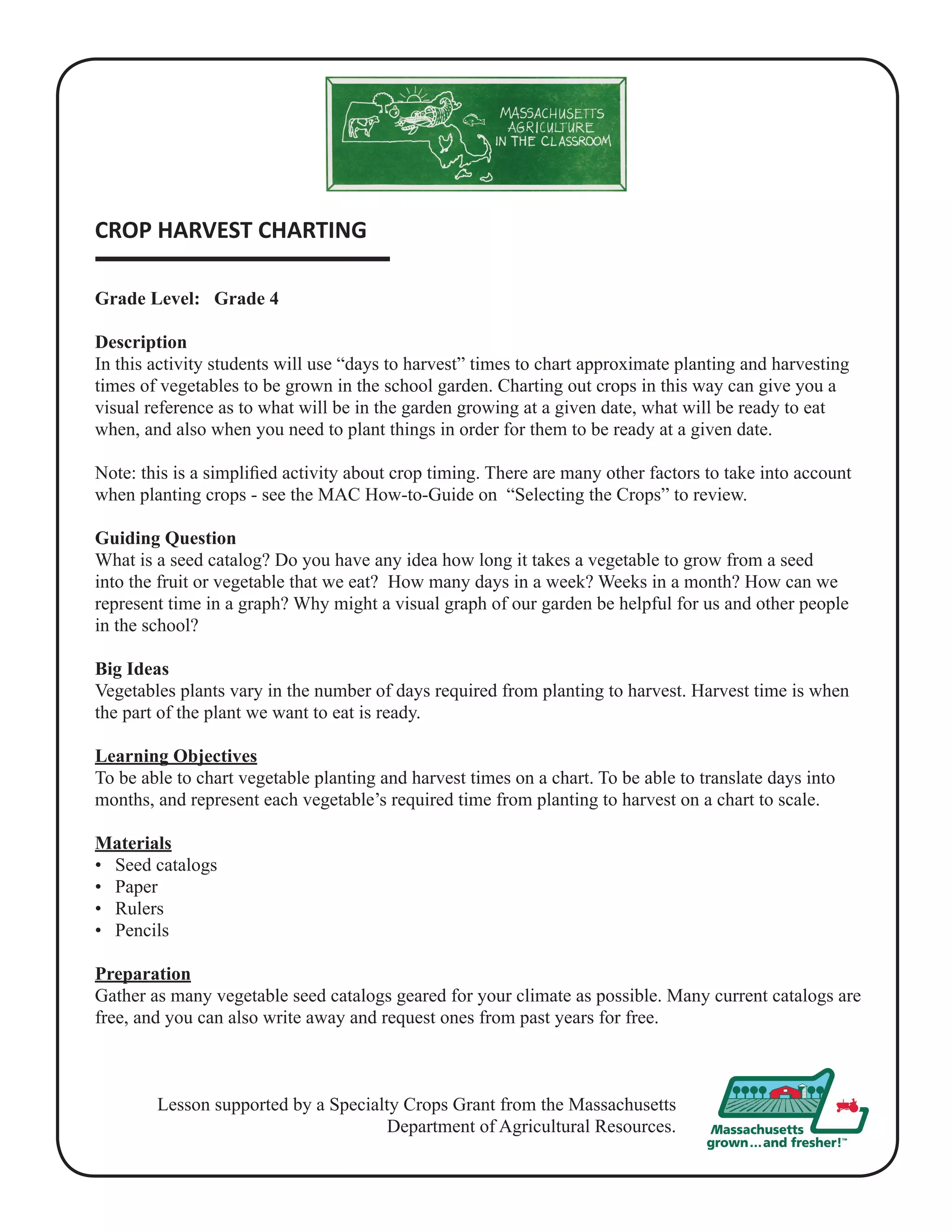 Grade 4 School Garden Lesson Plan - Crop Harvest Charting ...