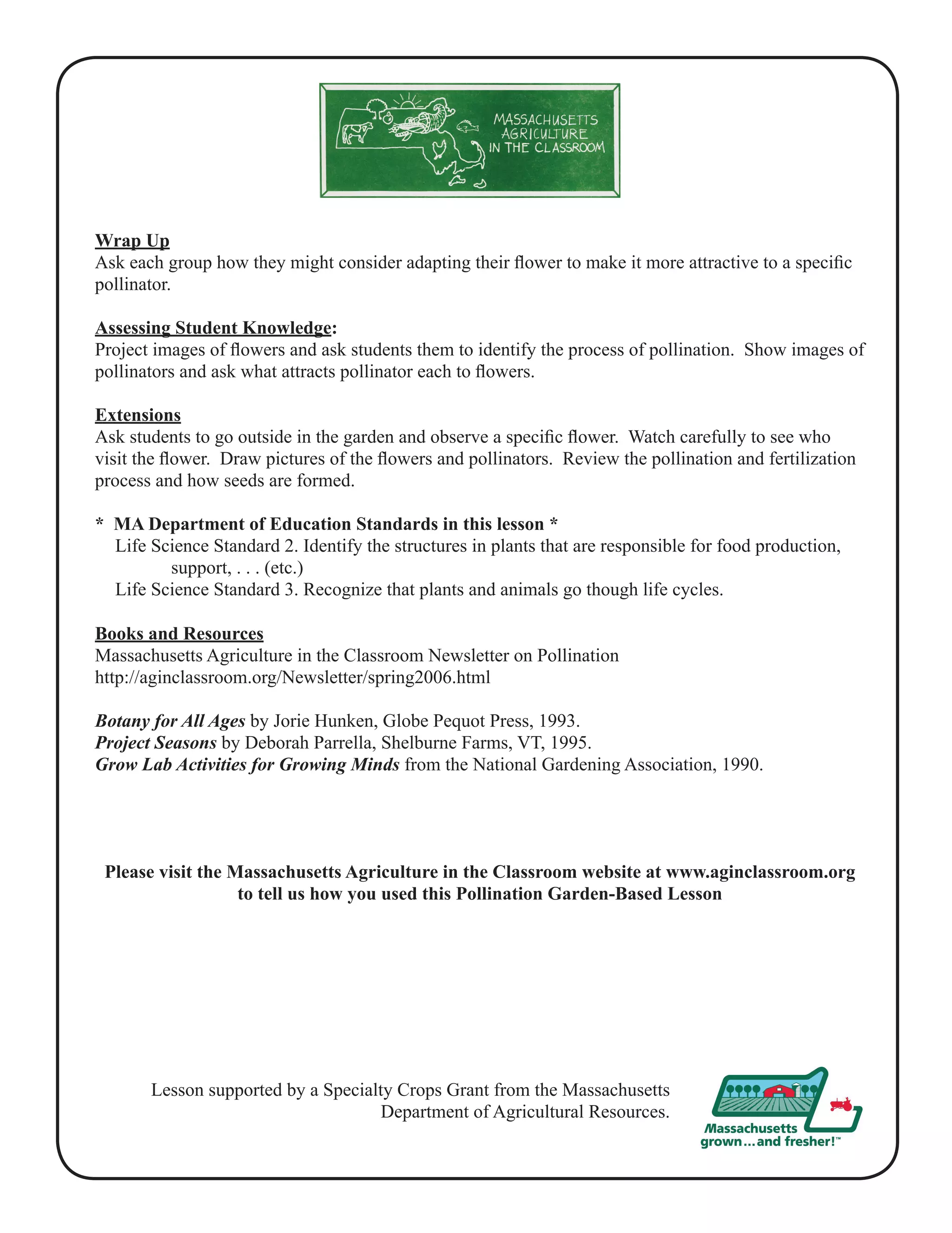 Grade 4 School Garden Lesson Plan - Pollination Lesson; Who's the ...