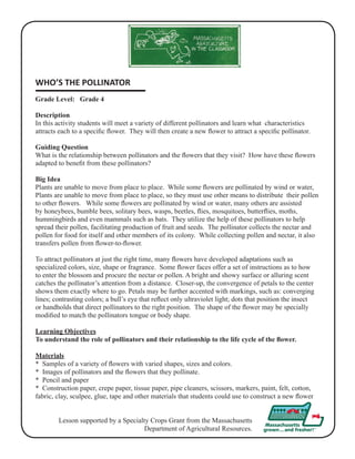 Grade 4 School Garden Lesson Plan - Pollination Lesson; Who's the ...