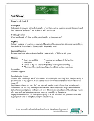 Grade 4 School Garden Lesson Plan - Soil Shake Lesson ~ Massachusetts | PDF