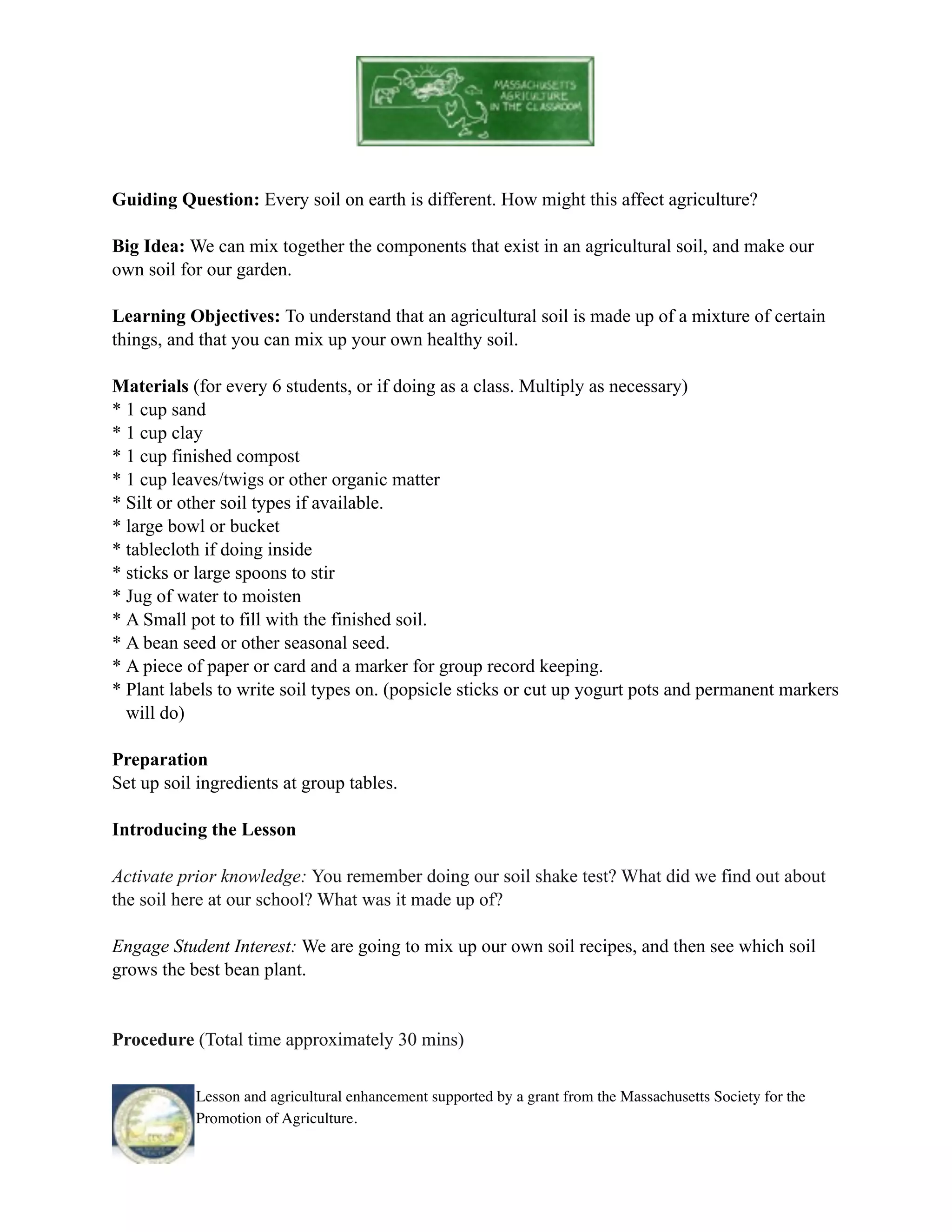 Grade 4 School Garden Lesson Plan - Soils Lesson; Make Your Own Soil ...