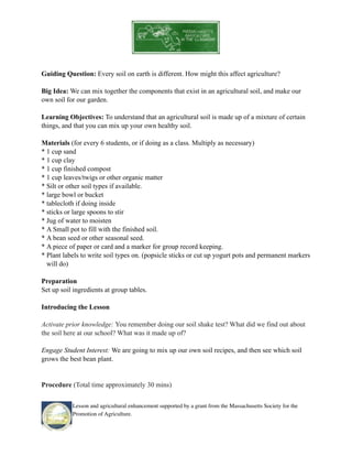 Grade 4 School Garden Lesson Plan - Soils Lesson; Make Your Own Soil ...