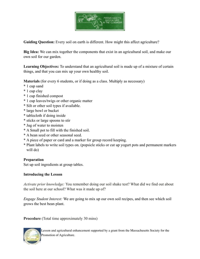 Grade 4 School Garden Lesson Plan - Soils Lesson; Make Your Own Soil ...