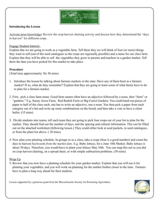 School Garden Lesson Plan: Gardening for Market | PDF