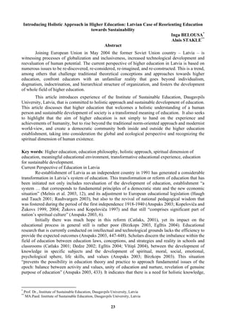 Introducing Holistic Approach in Higher Education: Latvian Case of ...