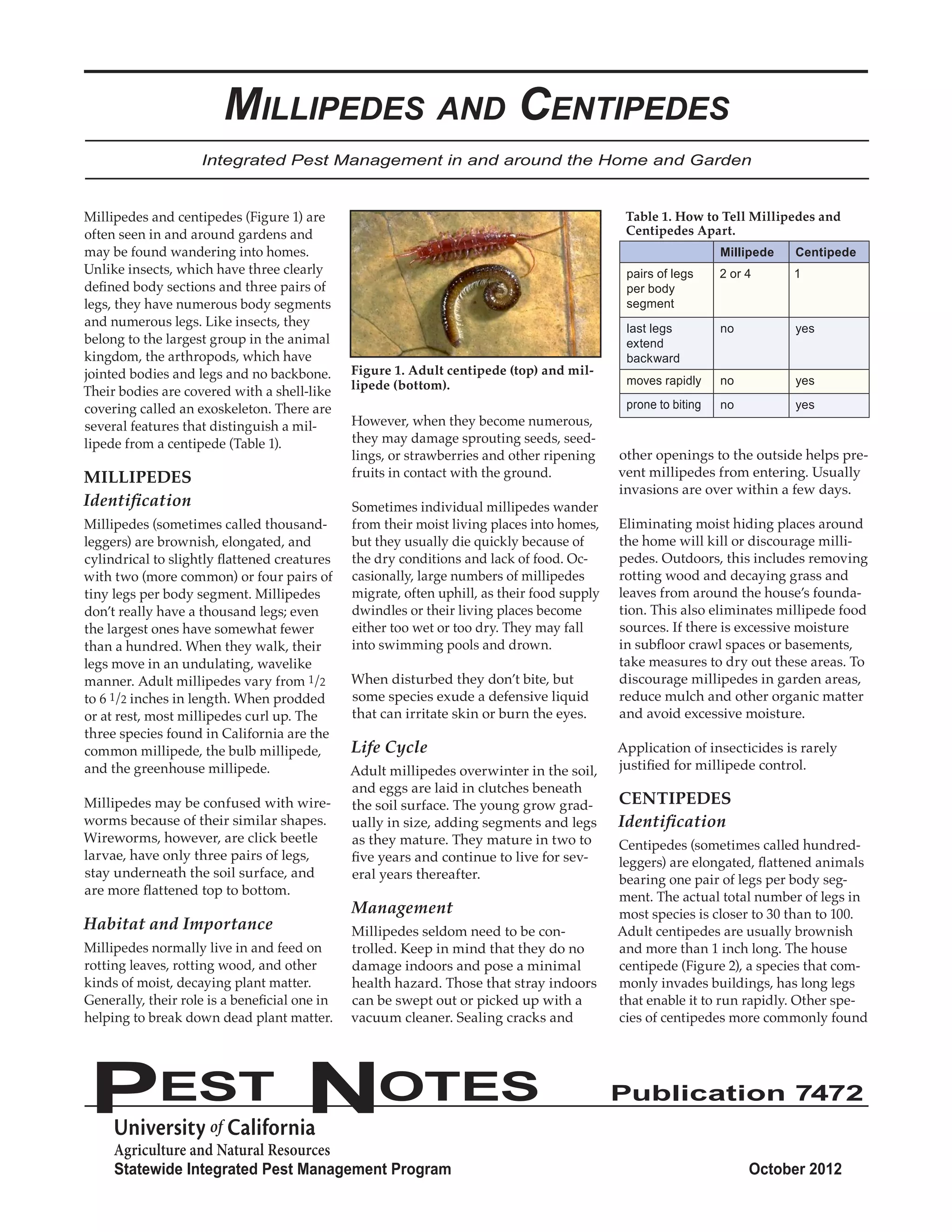 Millipedes and Centipedes Integrated Pest Management | PDF