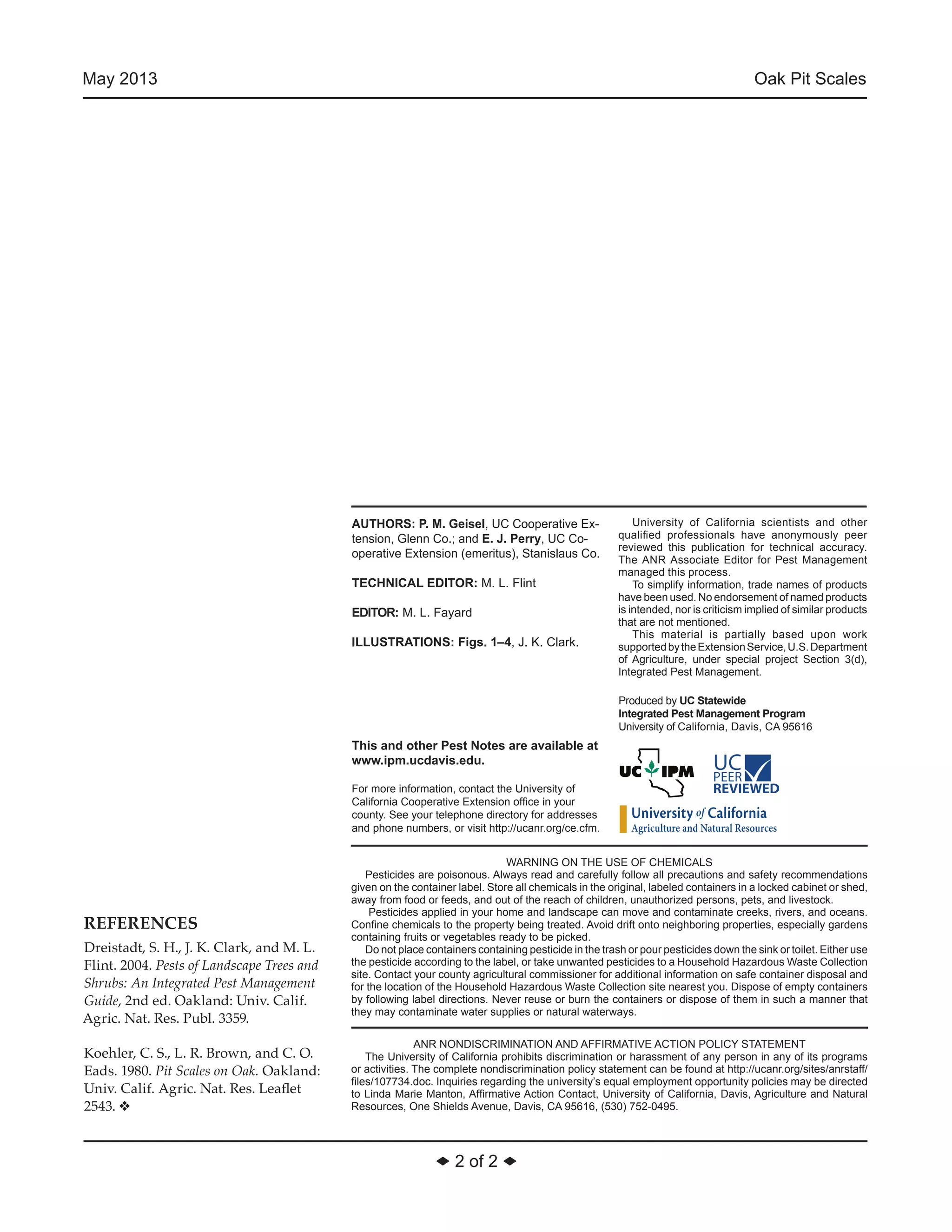 Oak Pit Scales Integrated Pest Management | PDF