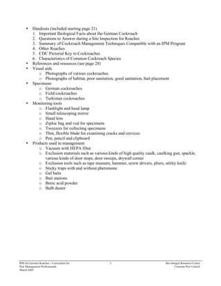 German Cockroach Integrated Pest Management Curriculum | PDF