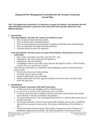 German Cockroach Integrated Pest Management Curriculum | PDF