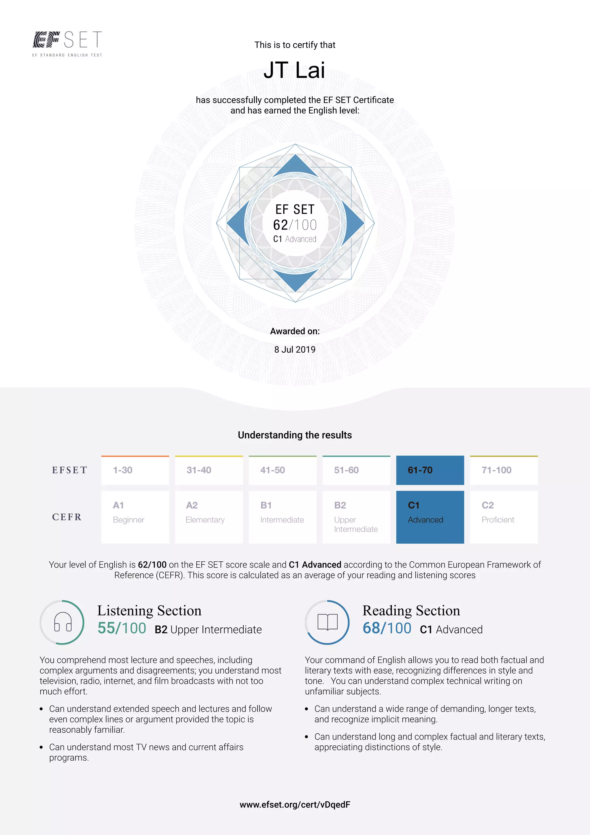 Ef set certificate | PDF