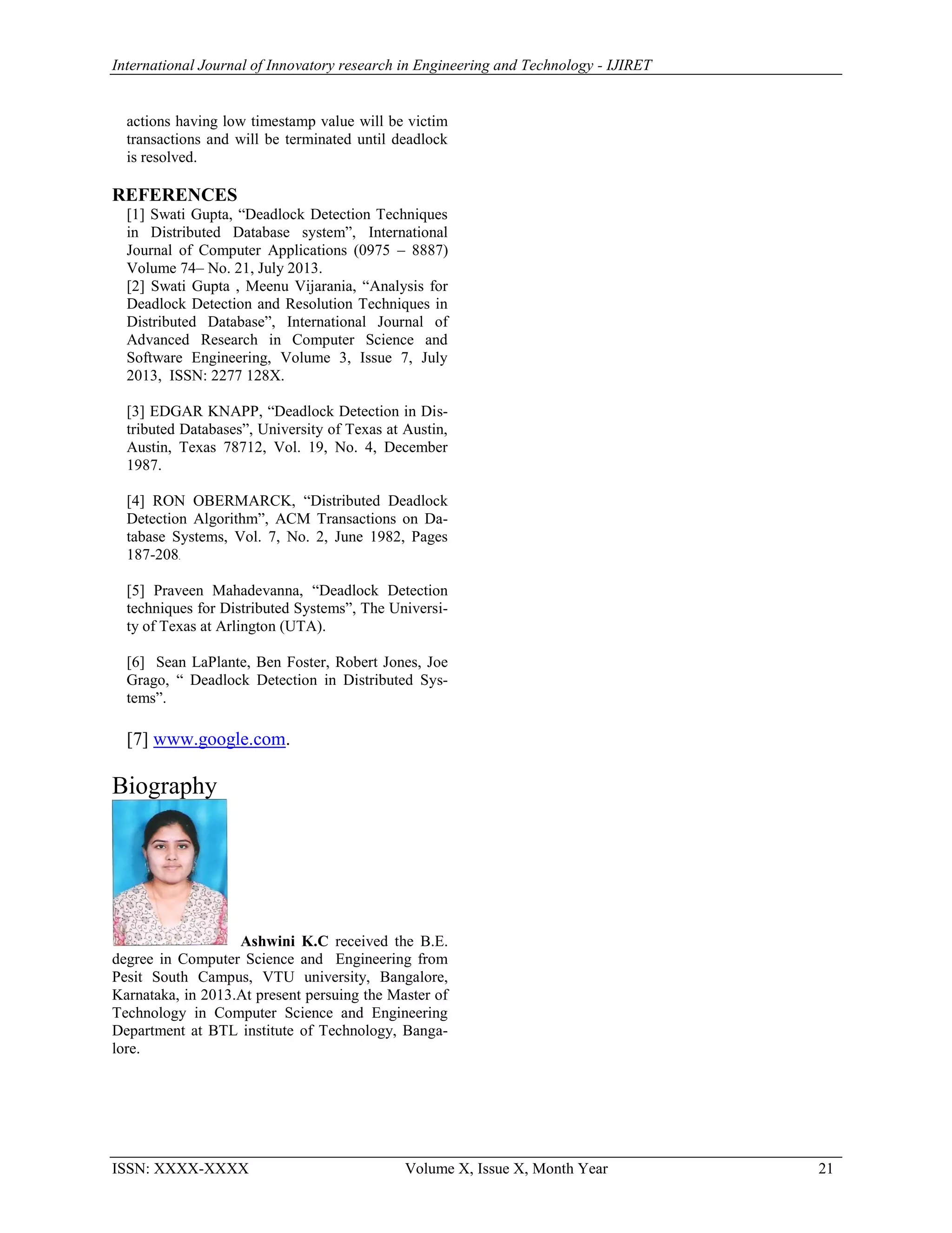 Ijiret ashwini-kc-deadlock-detection-in-homogeneous-distributed-database-systems | PDF ...