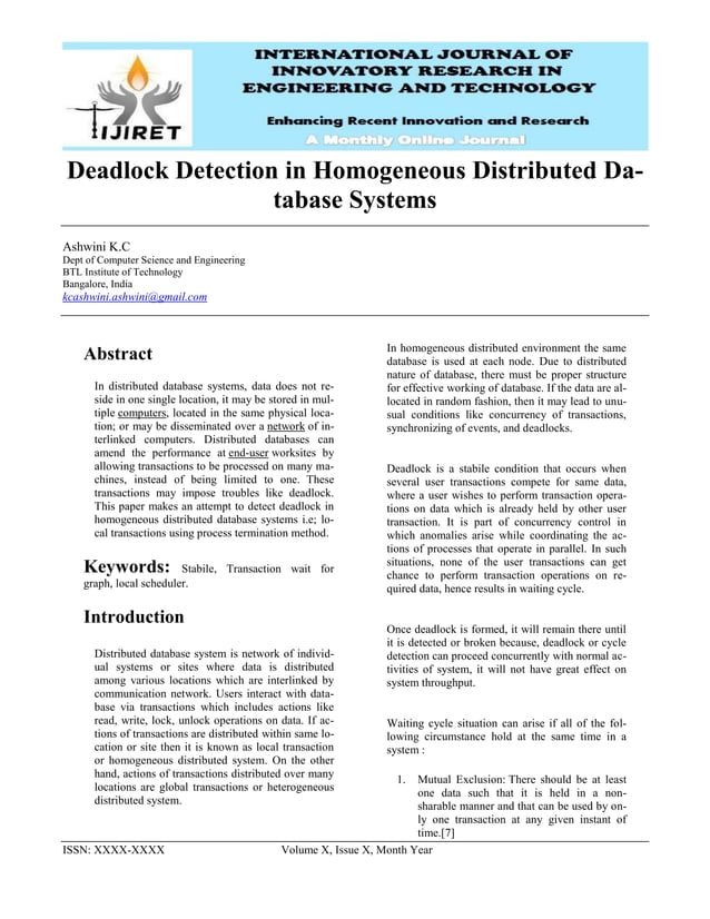 Ijiret ashwini-kc-deadlock-detection-in-homogeneous-distributed-database-systems | PDF ...