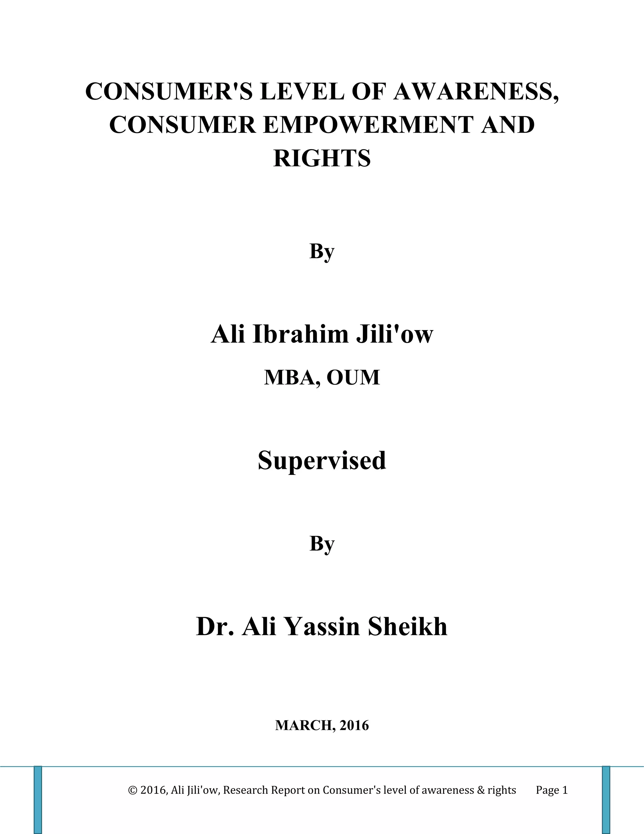 Report on consumer's level of awareness and rights in mogadishu ...