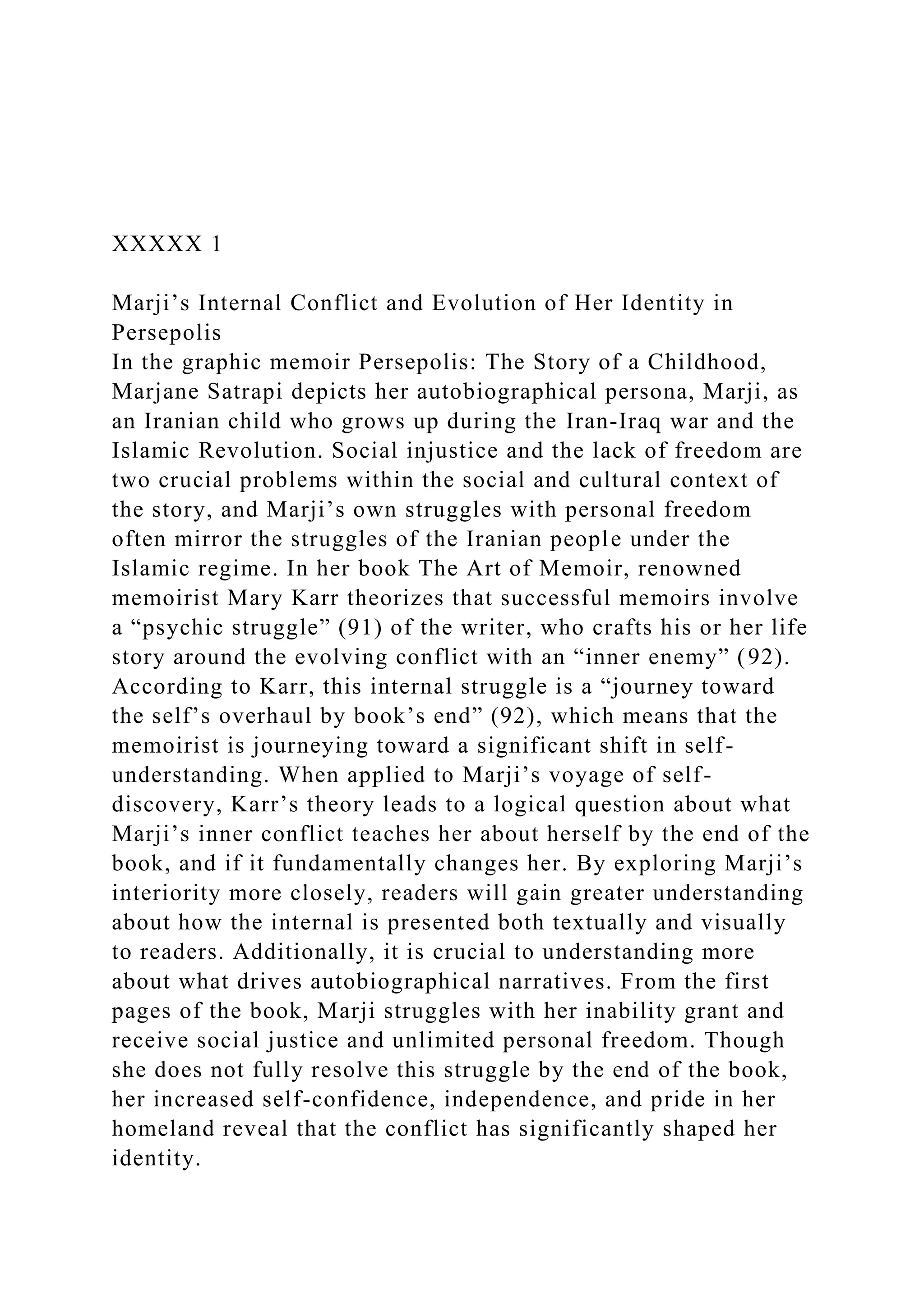 XXXXX 1Marji’s Internal Conflict and Evolution of Her Iden.docx