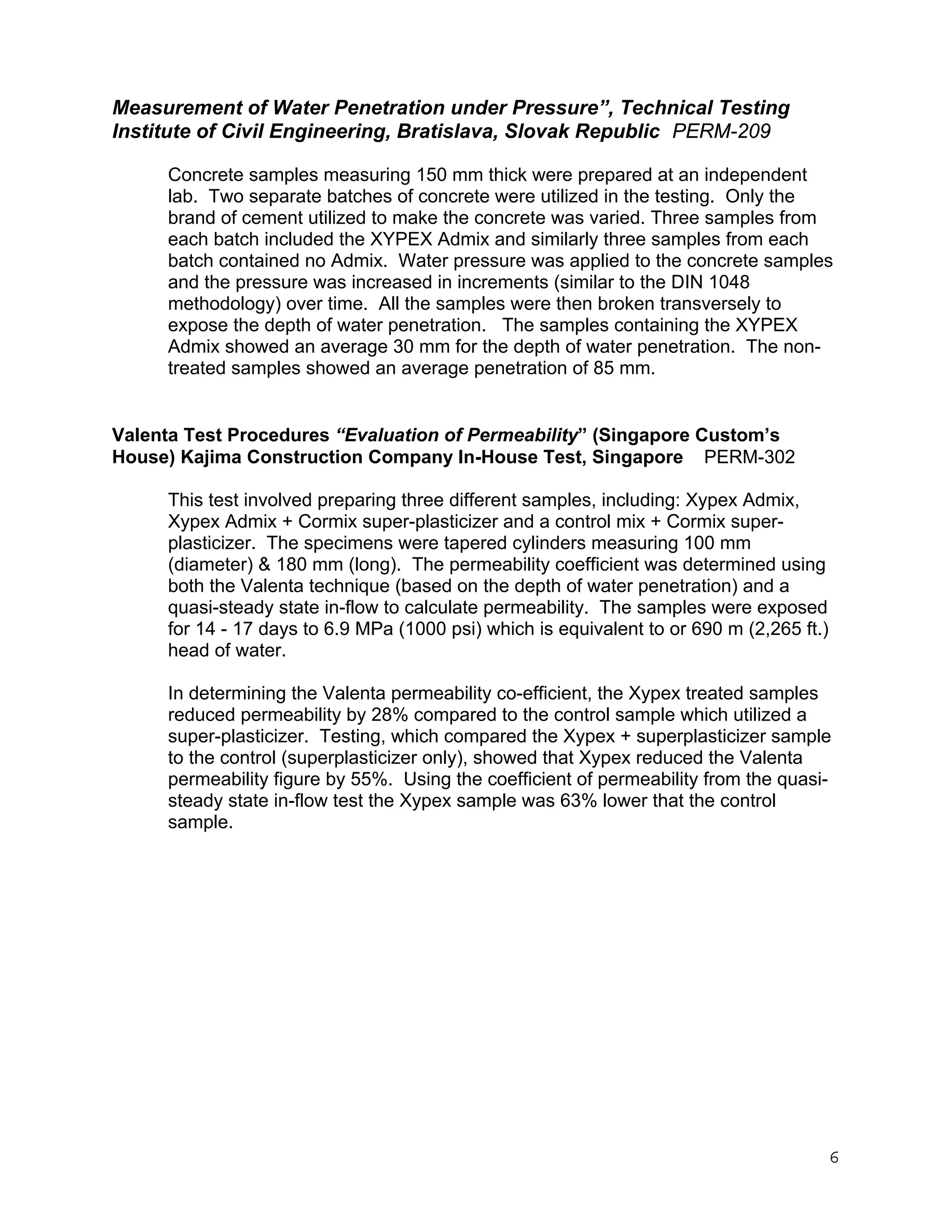 Xypex water perm test summary | PDF