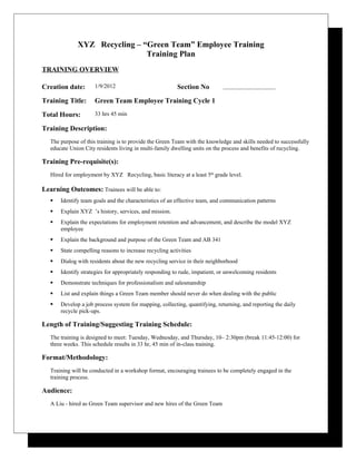 Xyz green team training cycle 1 Training Plan | PDF