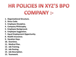 Xyz’s bpo company | PPTX | Human Resources | Business