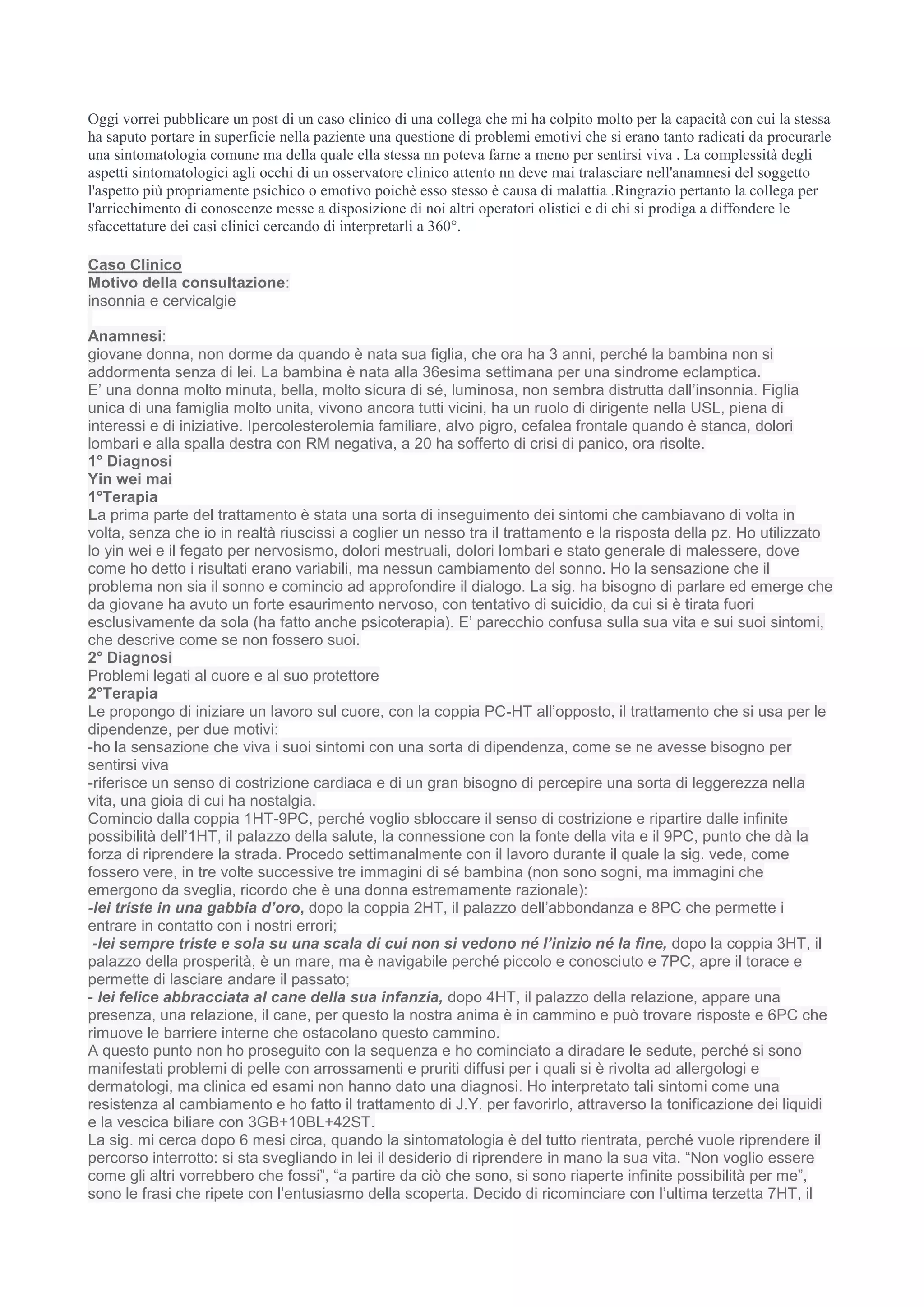 Caso clinico insonnia e cervicalgie Agopuntura | PDF