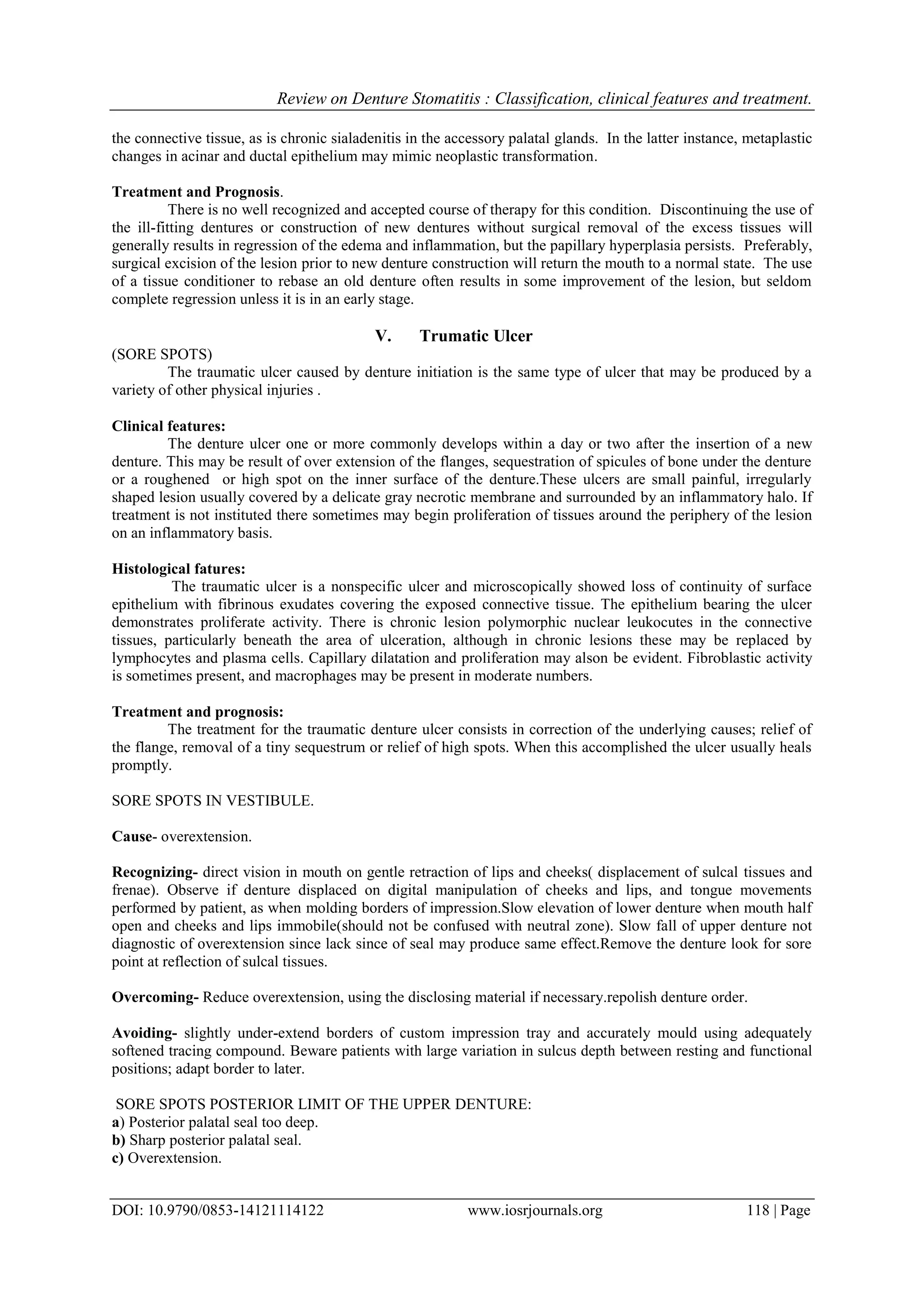 Review on Denture Stomatitis : Classification, clinical features and ...