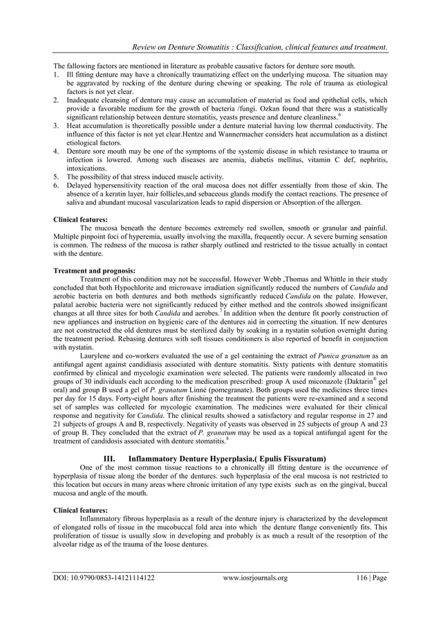 Review on Denture Stomatitis : Classification, clinical features and ...