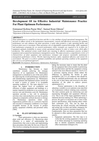Development Of An Effective Industrial Maintenance Practice For Plant ...