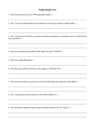 Y10 written public health test | DOC