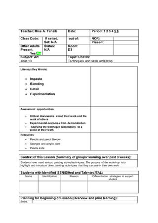 Y12 BTEC Lesson Plan | DOCX