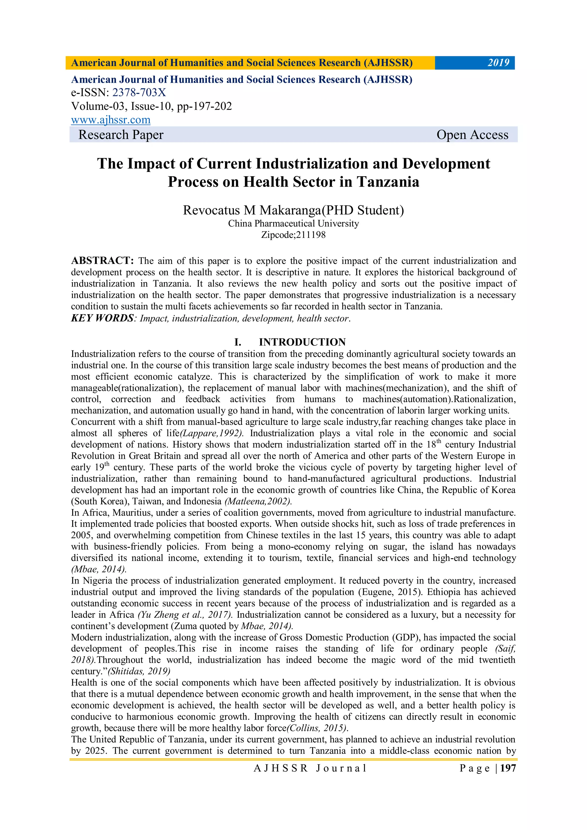 The Impact of Current Industrialization and Development Process on ...