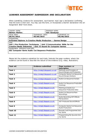 Y1 games ig2 learner assessment submission declaration | DOCX